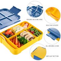 China Food-Safe Plastic Bento Lunch Box With 5 Compartments And Cutlery For Kids And Adults for sale