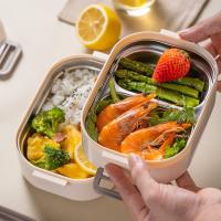 China Food-Grade PP Plastic And Stainless Steel Bento Box Stackable Leak-Proof Double Layer for sale