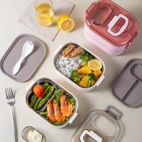 China Food-Grade PP Plastic And Stainless Steel Bento Box Stackable Leak-Proof Double Layer for sale