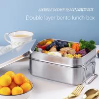 China 304 Stainless Steel Metal Bento Lunch Box With Double Layer And Two Capacity Options for sale
