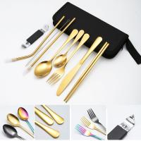China Portable Travel Stainless Steel Cutlery Set, Reusable With A Case For Fixing Tableware 11  Pieces for sale