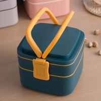 China Double-Layer Portable Plastic Bento Lunch Box With Lid 1000ML Rectangular Blue for sale