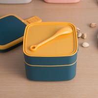 China Double-Layer Portable Plastic Bento Lunch Box With Lid 1000ML Rectangular Blue for sale