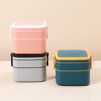 China Double-Layer Portable Plastic Bento Lunch Box With Lid 1000ML Rectangular Blue for sale
