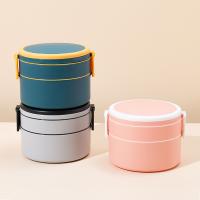 China Double-Layer Pink Portable Plastic Bento Lunch Box With Lid 1400ML Round for sale