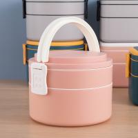 China Double-Layer Pink Portable Plastic Bento Lunch Box With Lid 1400ML Round for sale