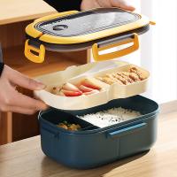 China Plastic Bento Lunch Box Double-layer Lunch Box Microwave Safe 1200ml Green for sale
