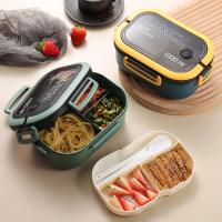 China Plastic Bento Lunch Box Double-layer Lunch Box Microwave Safe 1200ml Green for sale
