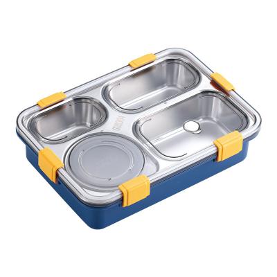 China Metal Bento Lunch Box 4 Compartment 304 Stainless Steel Sealed Insulation 1130ml  Blue for sale