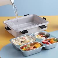 China Metal Bento Lunch Box 4 Compartment 304 Stainless Steel Sealed Insulation 1130ml  Blue for sale