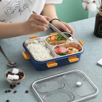 China Metal Bento Lunch Box 3 Compartment 304 Stainless Steel Sealed Insulation Blue for sale
