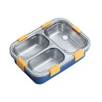 China Metal Bento Lunch Box 3 Compartment 304 Stainless Steel Sealed Insulation Blue for sale
