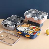 China Metal Bento Lunch Box 3 Compartment 304 Stainless Steel Sealed Insulation Blue for sale