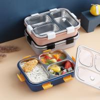 China Metal Bento Lunch Box 3 Compartment 304 Stainless Steel Sealed Insulation Blue for sale