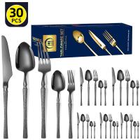 China Stainless Steel Cutlery Set Small Waist Hammer Pattern Stainless Steel Western Cutlery Gift Box 30 Piece for sale