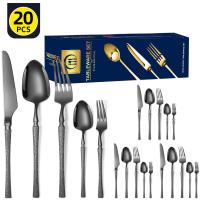 China Stainless Steel Cutlery Set 20 Piece Small Waist Hammer Pattern Stainless Steel Western Cutlery Gift Box for sale