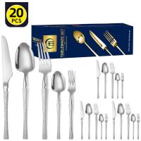 China Stainless Steel Cutlery Set 20 Piece Small Waist Hammer Pattern Stainless Steel Western Cutlery Gift Box for sale