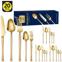 China Stainless Steel Cutlery Set 20 Piece Small Waist Hammer Pattern Stainless Steel Western Cutlery Gift Box for sale