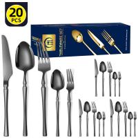 China Stainless Steel Cutlery Set 20 Piece Small Waist Hammer Pattern Stainless Steel Western Cutlery Gift Box for sale