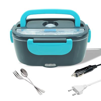 China 24v 12v Electric Lunch Boxes Lunch Warmer Steamer with 1.5L Capacity Gray Blue for sale