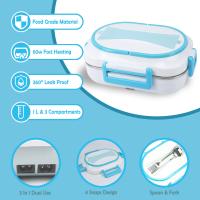 China Electric Lunch Box 60W Four-Clasp Hand12V/24V Lunch Box With Carry Bag And Fork And Spoon White Blue for sale