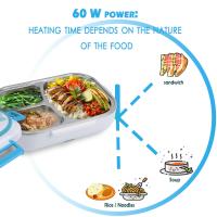 China Electric Lunch Box 60W Four-Clasp Hand12V/24V Lunch Box With Carry Bag And Fork And Spoon White Blue for sale