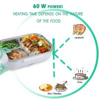 China Electric Lunch Box Fast 60W Portable Food Warmer Removable 304 Stainless Steel Container Fork Spoon for sale