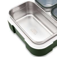 China Stainless Steel 3-Compartment Bento Lunch Box with Snap Lock Green for sale