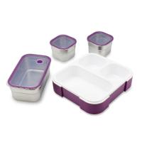 China 3 Compartment Stainless Steel Leak Proof Lunch Box with Lunch Bag 720ml Purple for sale