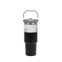 China Reusable Portable Water Bottle with Built in Straw and Lid 30oz Black for sale