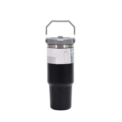 China Reusable Portable Water Bottle with Built in Straw and Lid 30oz Black for sale
