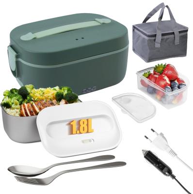 China Electric Heated Lunch Box for Car Truck Home 1.8L Portable Food Warmer with 12V/24V/110V/220V Plug Stainless Steel Leakproof Container for sale
