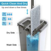China Dry And Wet Flat Microfiber Cleaning Mop With Bucket 125cm Length for sale