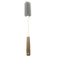 China OEM Custom Kitchen Tool Bamboo Handle Dish Brush With TPR Scraper for sale