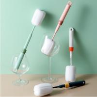 China 25cm-33cm Sponge Cup Brush Retractable Extension Handle Cup Bottle Cleaning Brush for sale