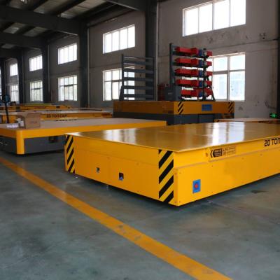 China Yellow Electric Flat bed Motorized Transfer Trolley For Q235 Steel Heavy Duty Transfer Cart for sale