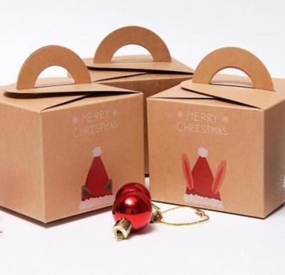 China Recyclable Brown Kraft Christmas Gift Packaging Box with Handle - 100-200gsm Paper, 1000pcs MOQ, 10-Day Production for sale
