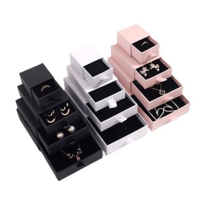 China Custom CMYK Printed Cardboard Jewelry Drawer Box with Ribbon 500pcs for sale