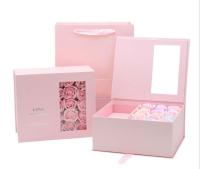 China FSC Handmade 1200G Grey Cardboard Flower Gift Box with Clear Window and Magnet for sale