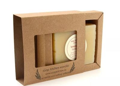 China Custom 300gsm Brown Kraft Paper Handmade Soap Box with Transparent Window for sale