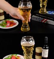 China Drinking Glass Clear Beer Glass Cup 16oz Qatar World Cup Trophy Shaped for sale