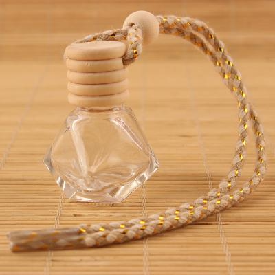 China Empty Diamond Car Reed Diffuser Pendant 8ml Air Freshener Bottle And Wooden Lid for sale