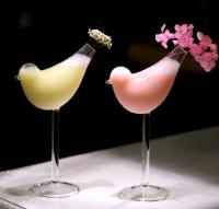 China Unique Transparent Bird Shape Juice Beverage Cocktail Glass Bottle 201-300ml For Bar Store for sale
