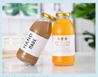 China Round Glass Beverage Bottle 300ml 350ml 500ml Yoghurt Milkshake Milk With Label for sale