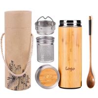 China Tumbler Coffee Stainless Steel Double Wall Bamboo Travel Mug 450ml With Bamboo Lid for sale