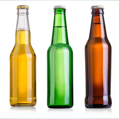 China Luxury Empty Clear Amber Or Brown Glass Storage Bottles 330ml For Beverage Beer for sale