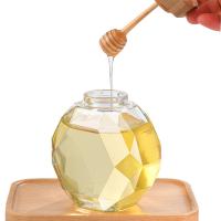 China H11.7cm Diamond Shape Honey Jar 500ml Amber Glass Jar Wooden Lid for sale