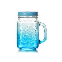 China ODM Coloured Glass Coffee Cups 16 Oz Mason Jar Straw Lid Wide Mouth for sale