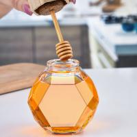 China 500g Honey Bottle Honey Glass Storage Bottles Wooden Lids for sale