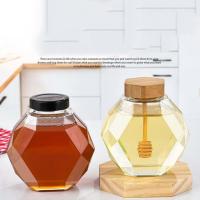 China 500g Honey Bottle Honey Glass Storage Bottles Wooden Lids for sale